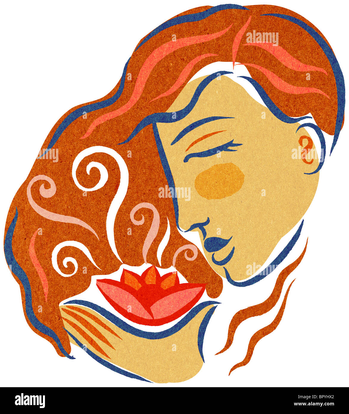 A woman smelling an aromatherapeutic flower Stock Photo - Alamy