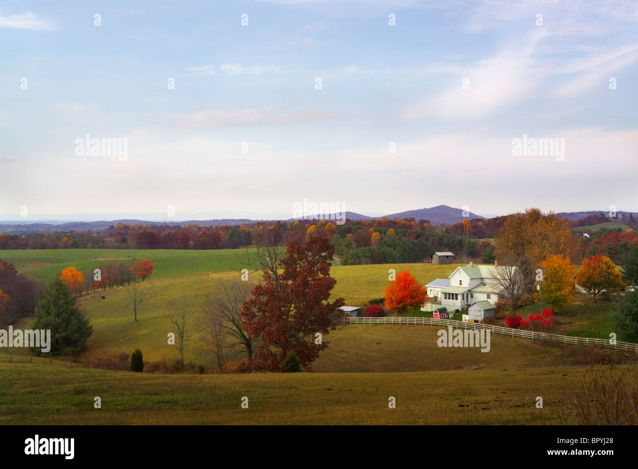 A farmhouse surrounded by fall foliage in Floyd, Virginia Stock Photo ...