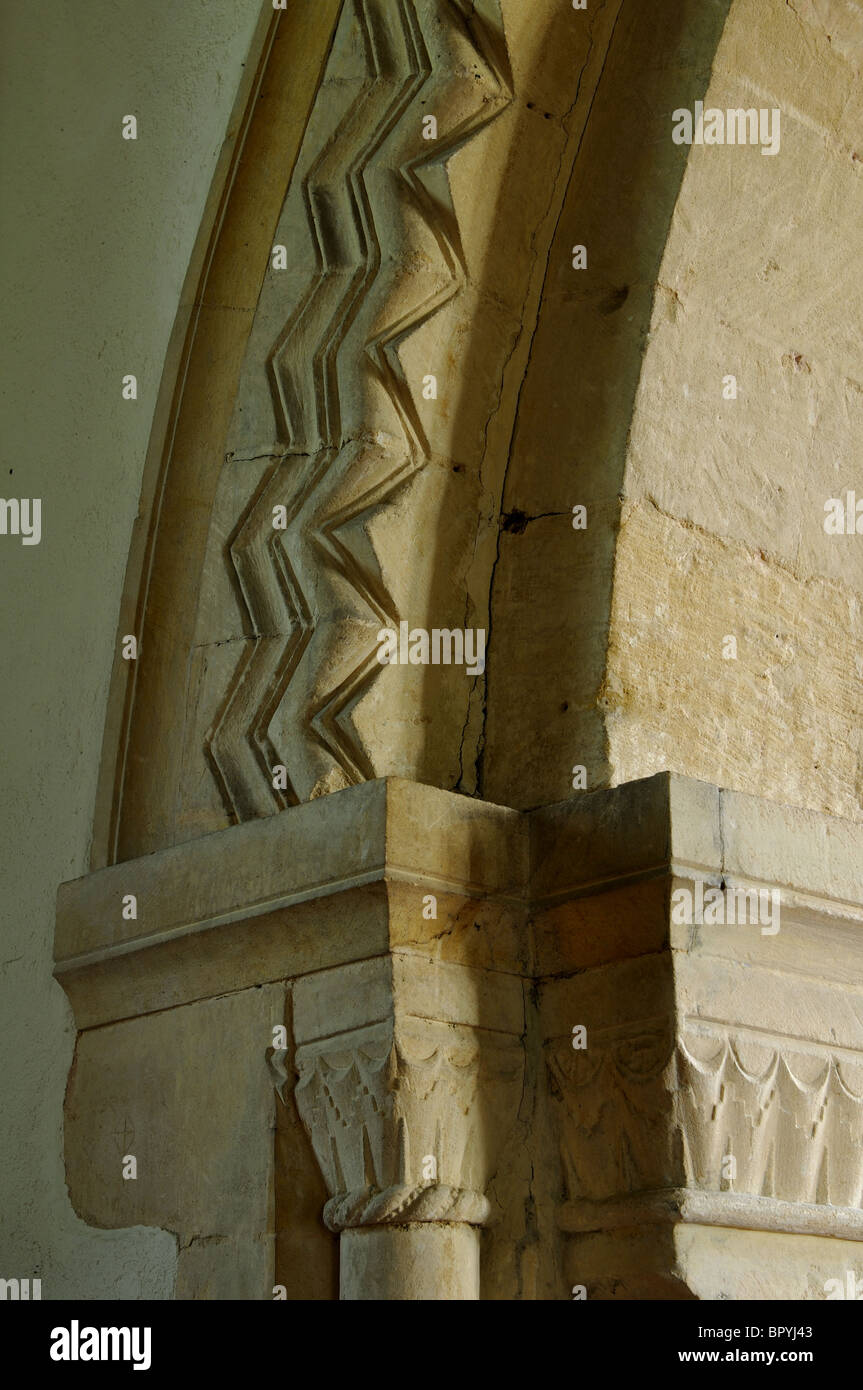 Carvings on arch in St. Edward`s Church, Evenlode, Gloucestershire ...