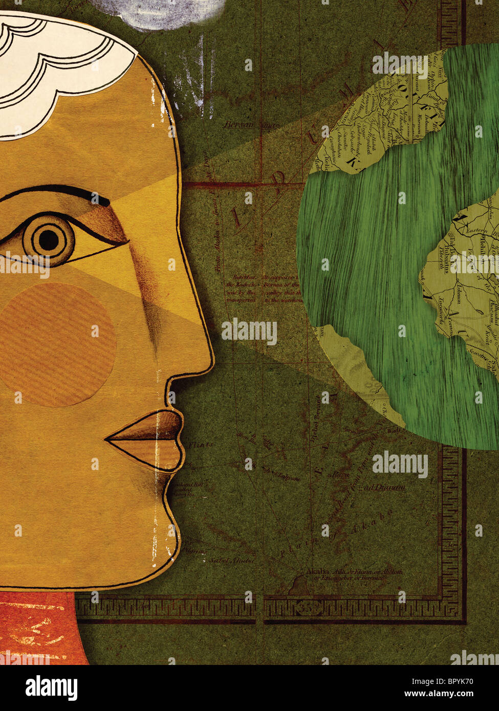 Profile of a person looking at the earth Stock Photo - Alamy