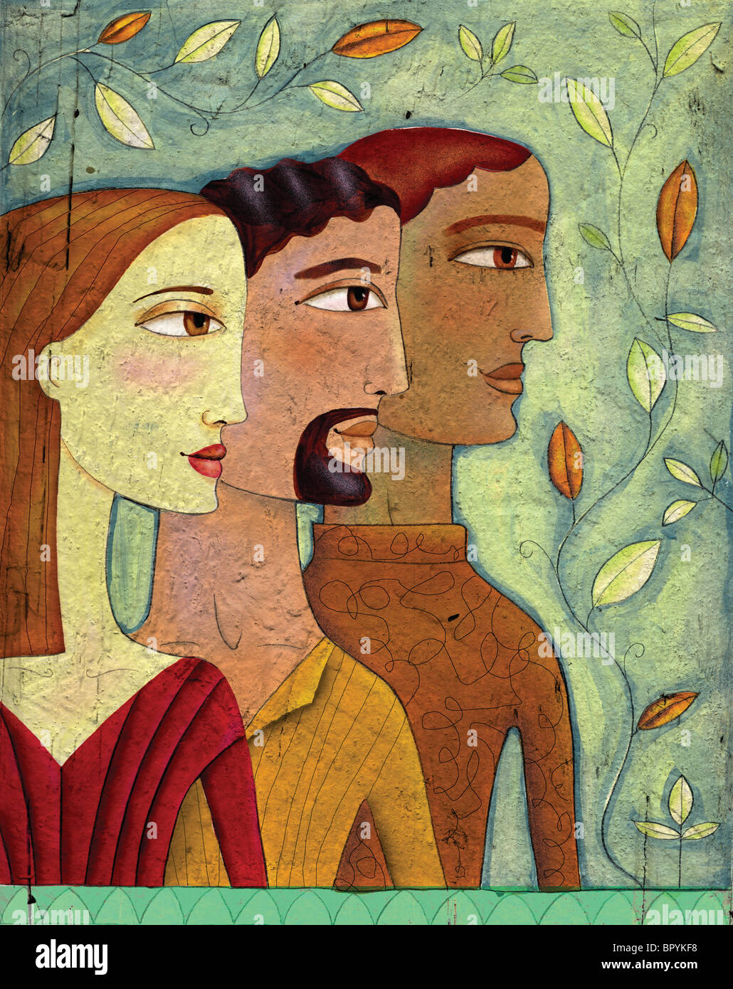 Profiles of three people standing side by side Stock Photo - Alamy