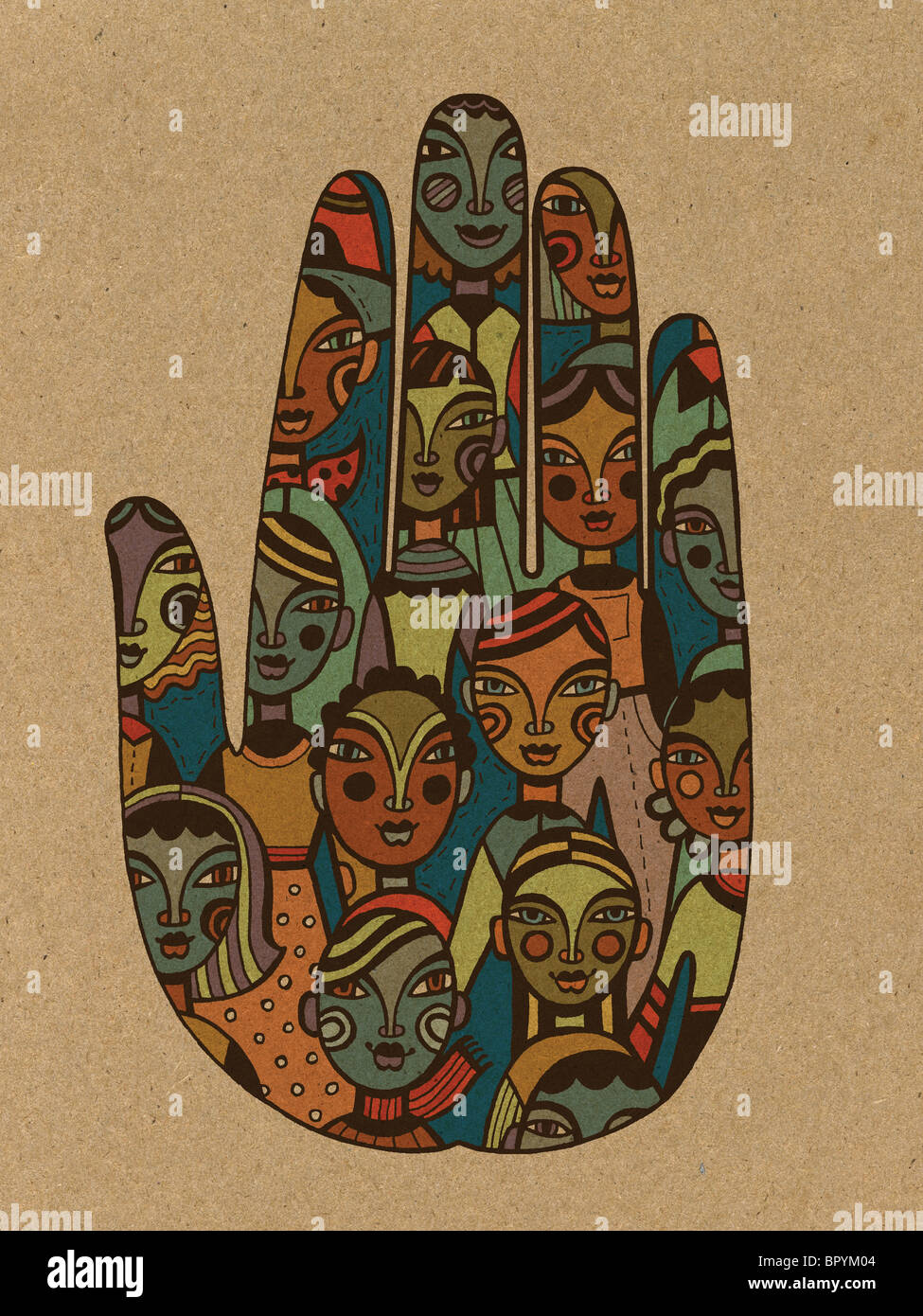A human hand with several people inside it Stock Photo - Alamy