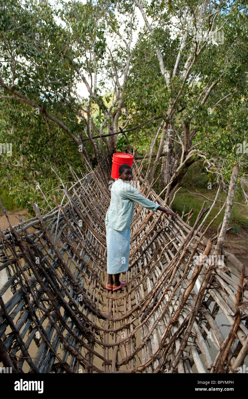 Traditional basket bridge, crossing the south Rukuru river, Kandewe ...