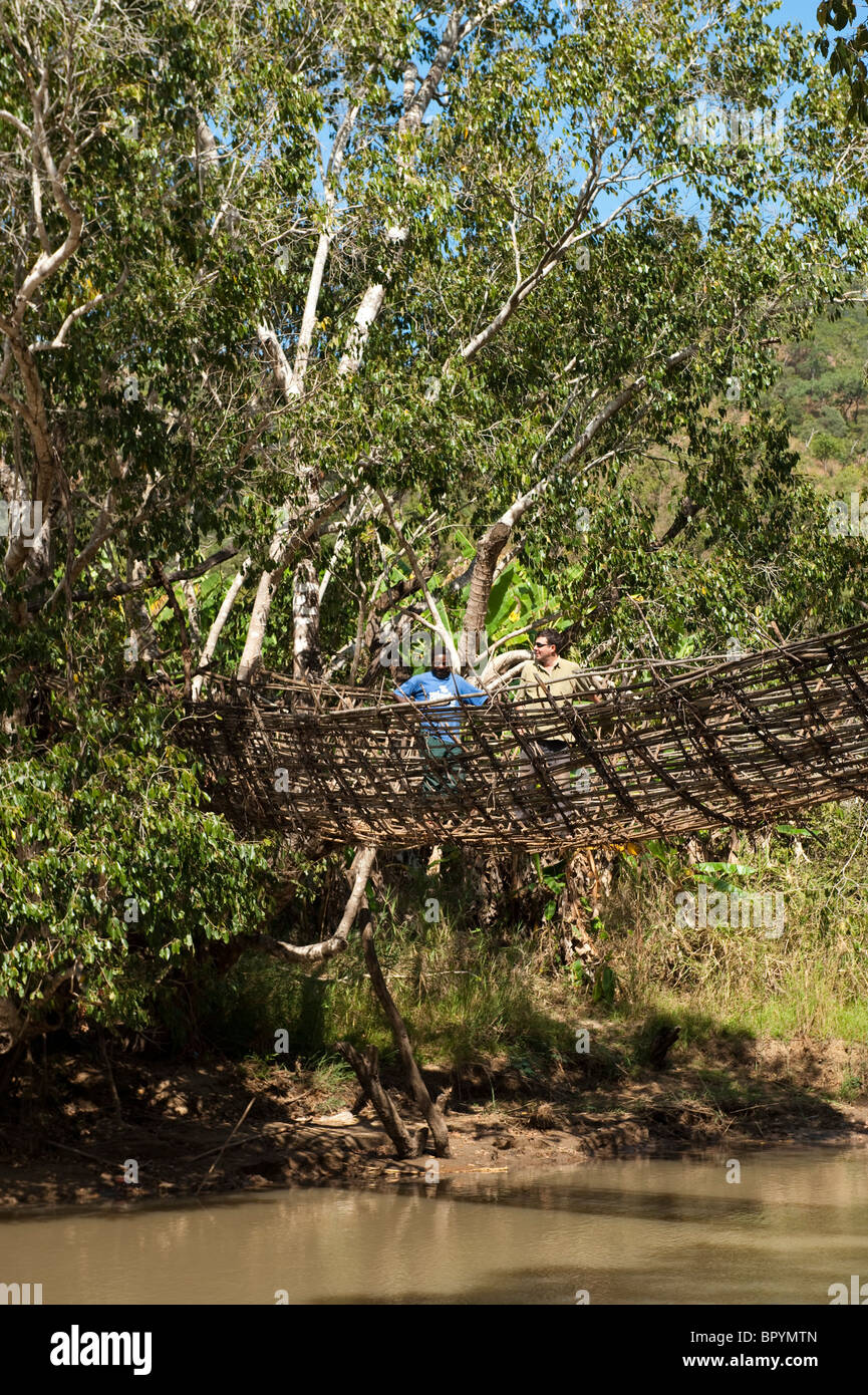Traditional basket bridge, crossing the south Rukuru river, Kandewe ...