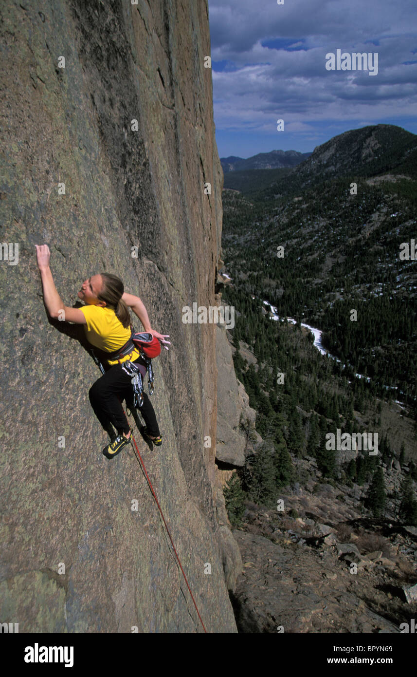 Beth Rodden free climbing in Rocky Mountain National Park Stock Photo ...