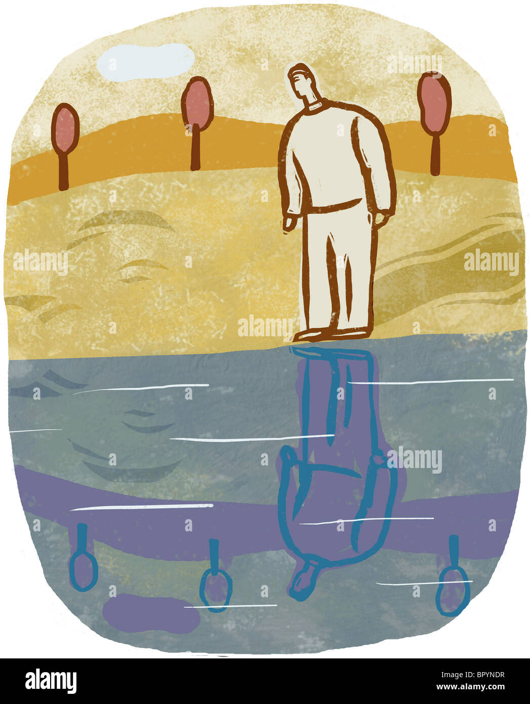 A man looking at his reflection in the water Stock Photo - Alamy