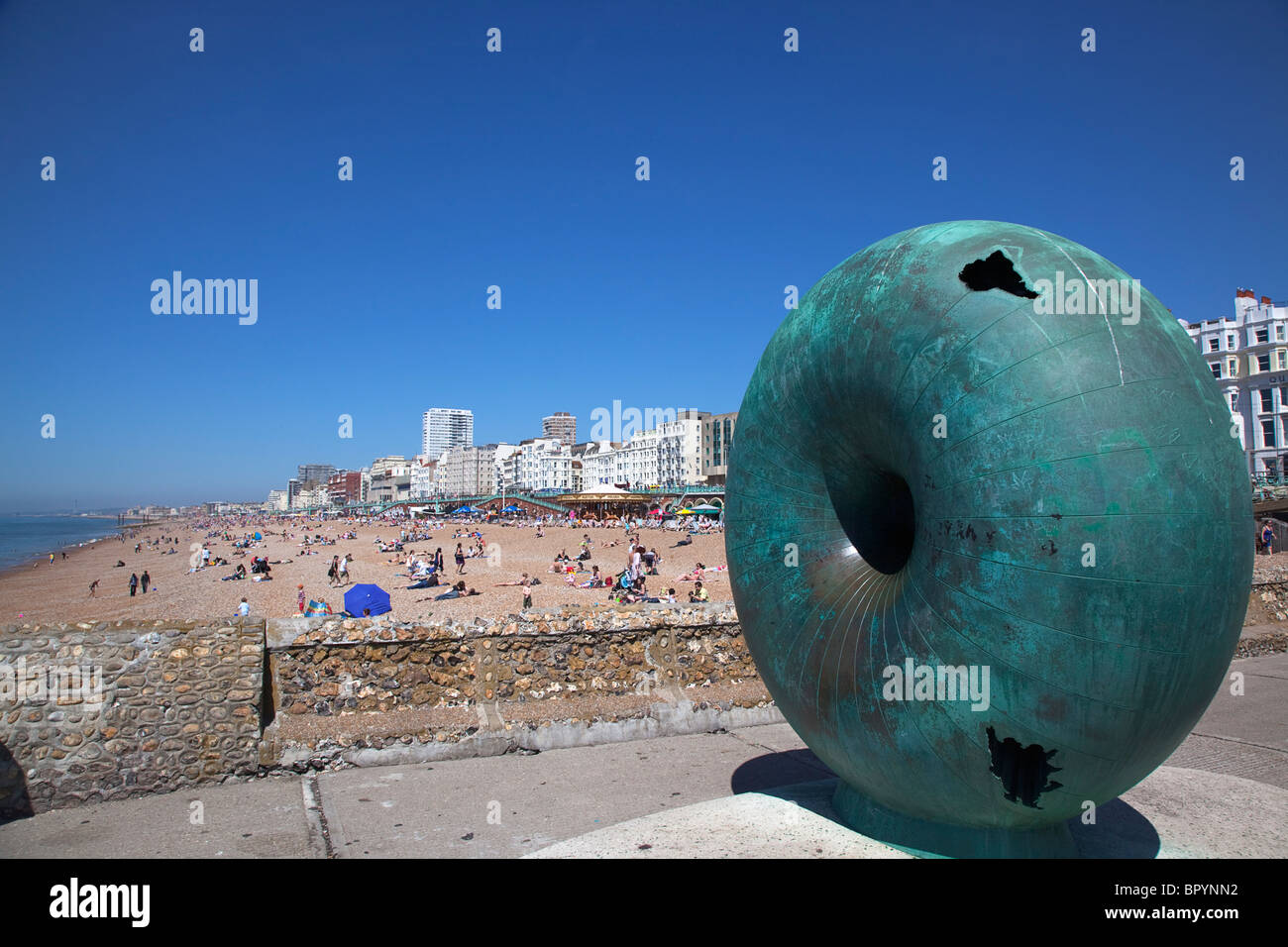 England, East Sussex, Brighton, Donut shaped sculpture on the seafront ...