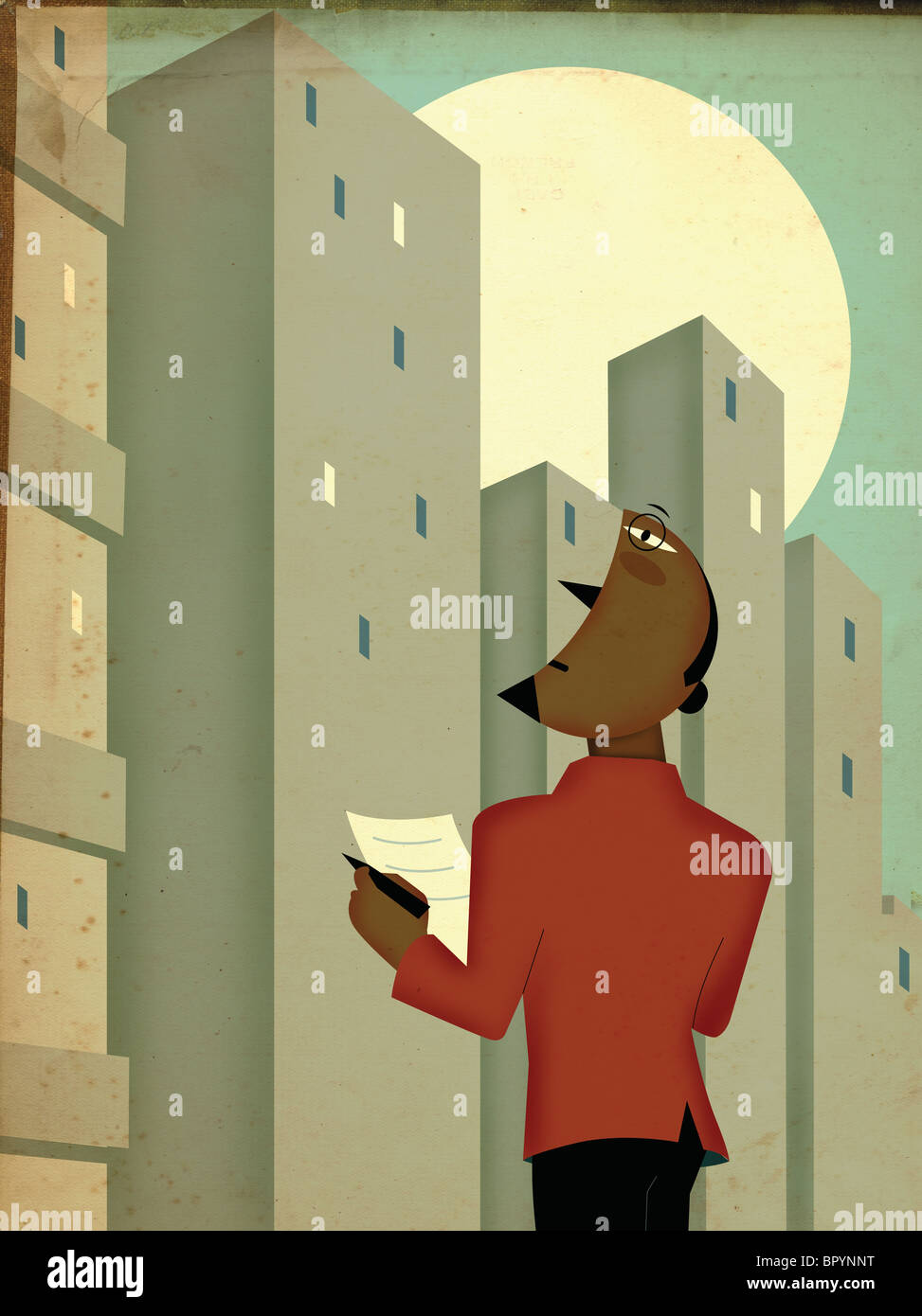 Cartoon Illustration Man Holding Paper High Resolution Stock ...