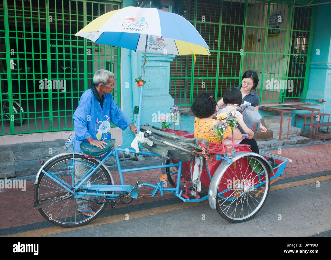 bicycle rickshaws in Georgetown on Penang Island in Malaysia Stock ...