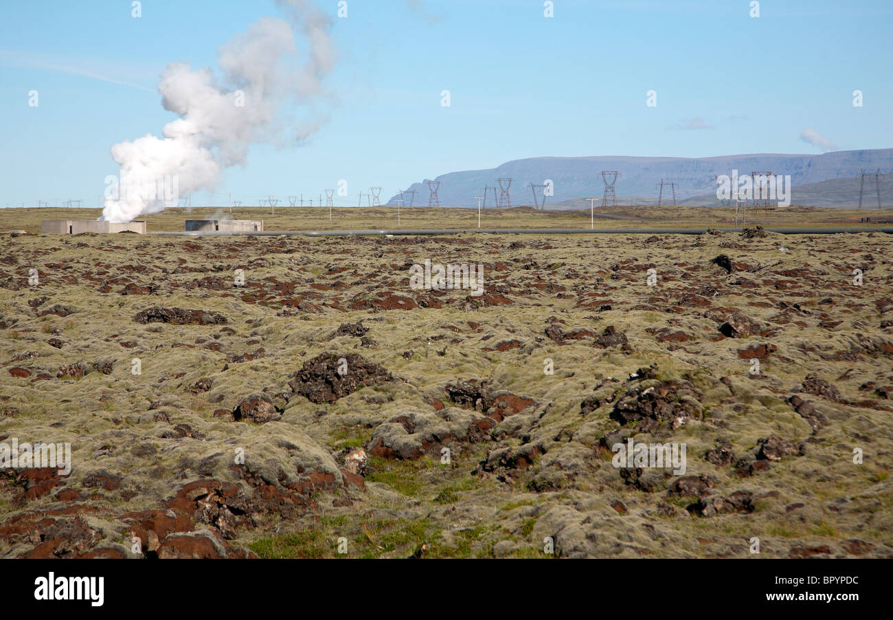 Iceland Geothermal power & pylons Stock Photo - Alamy