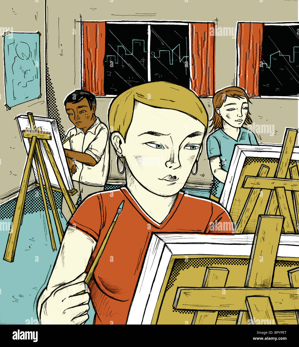 Painting three girls hi-res stock photography and images - Alamy