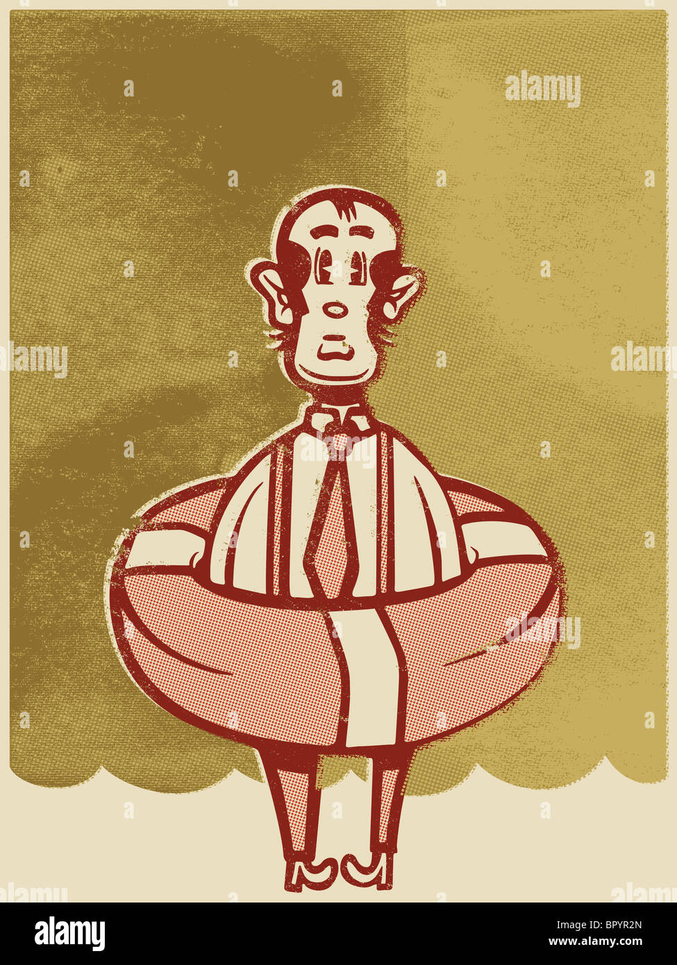 Drawing of a man wearing a lifesaver Stock Photo - Alamy