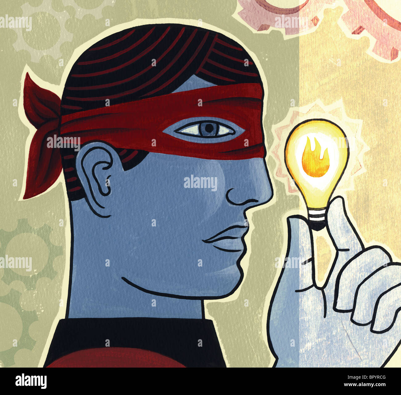A masked man holding a light bulb Stock Photo - Alamy