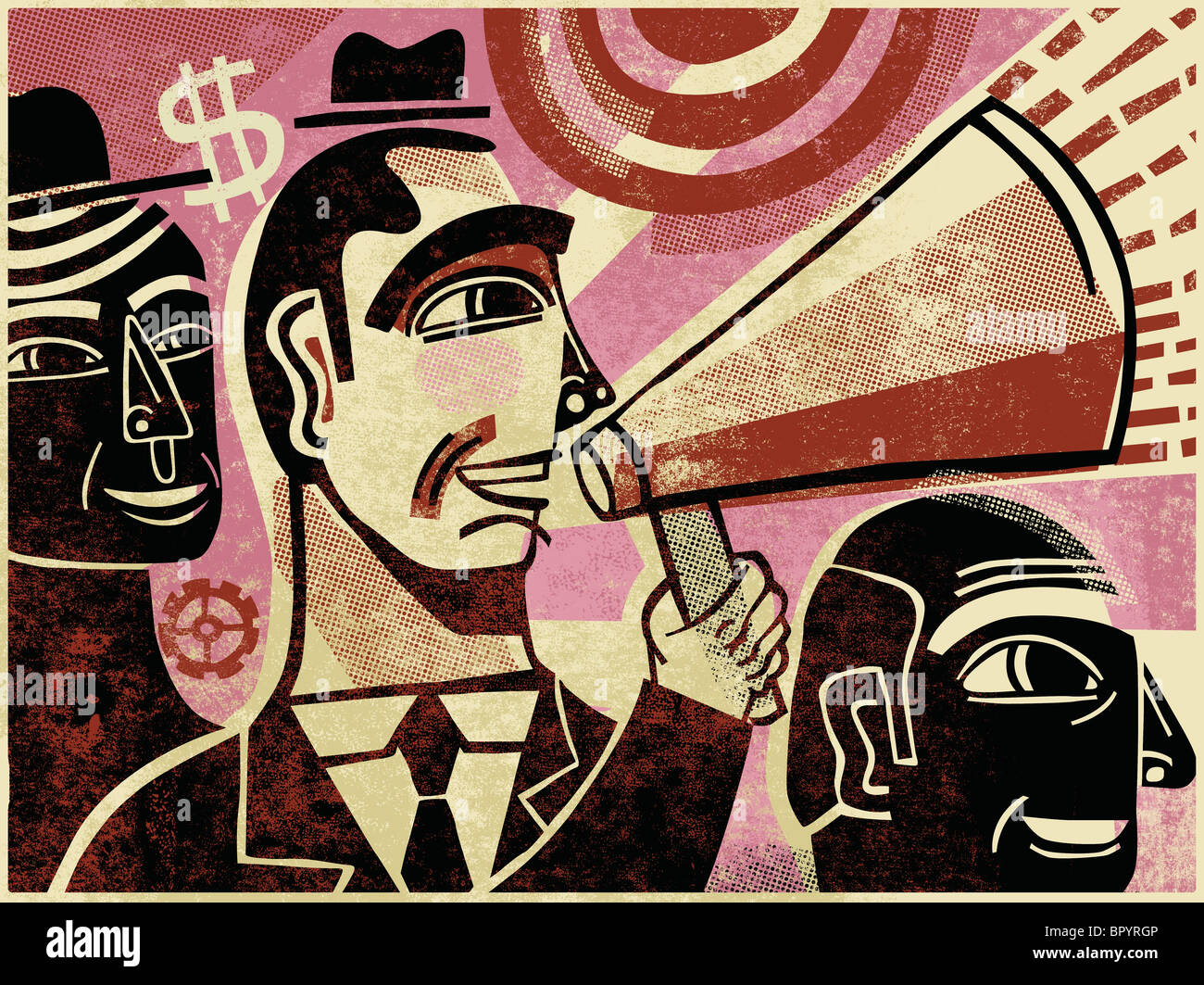 Businessman speaking through a blow horn Stock Photo - Alamy