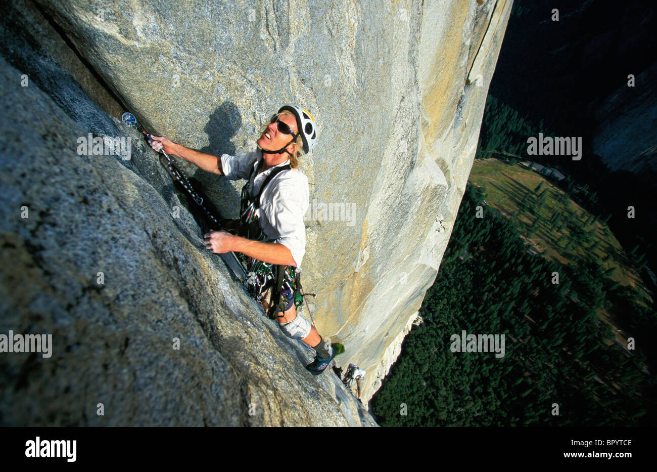 A man lead climbing Stock Photo - Alamy