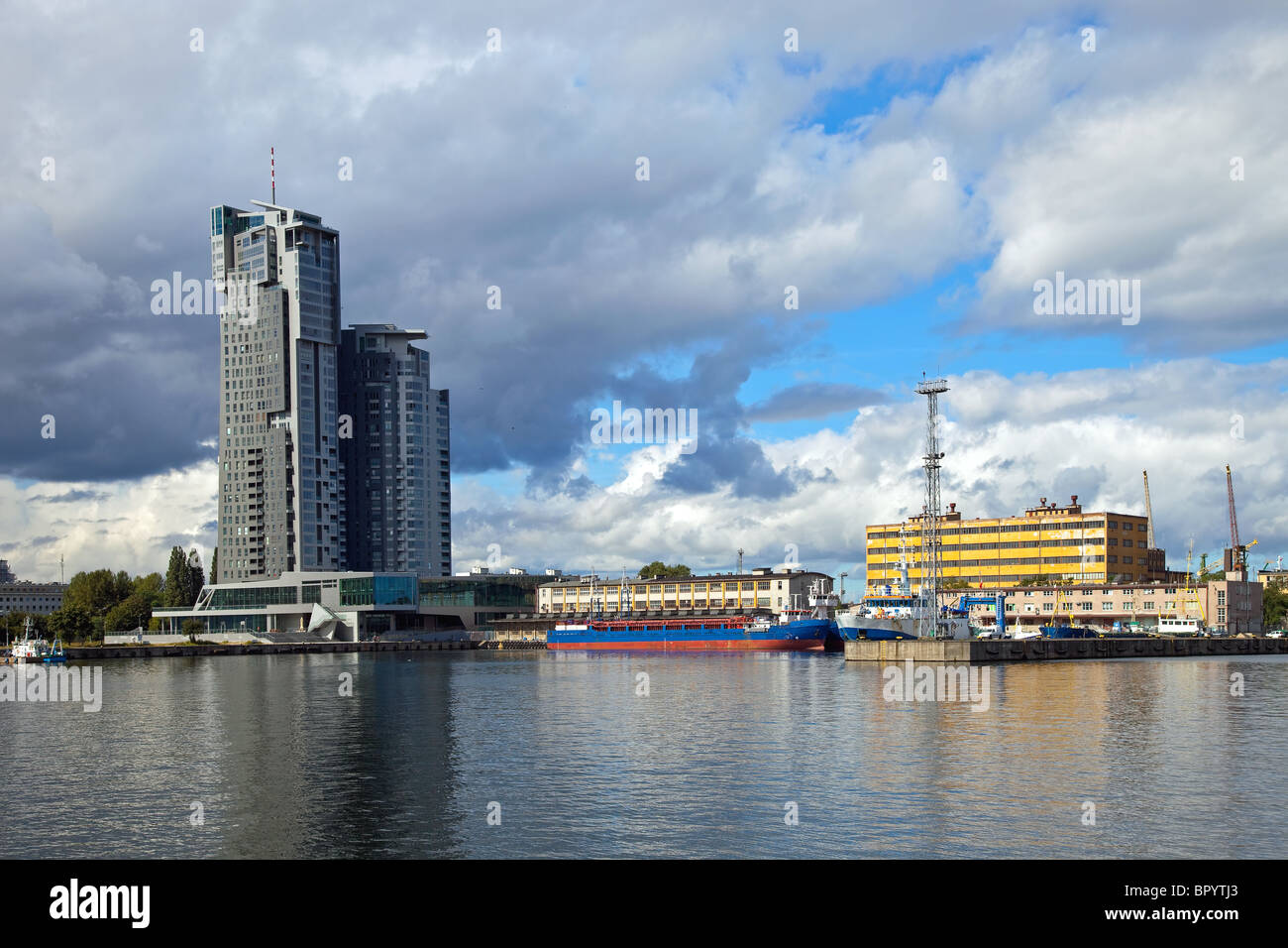 Port city of Gdynia in the background skyscraper Sea Towers Stock Photo ...