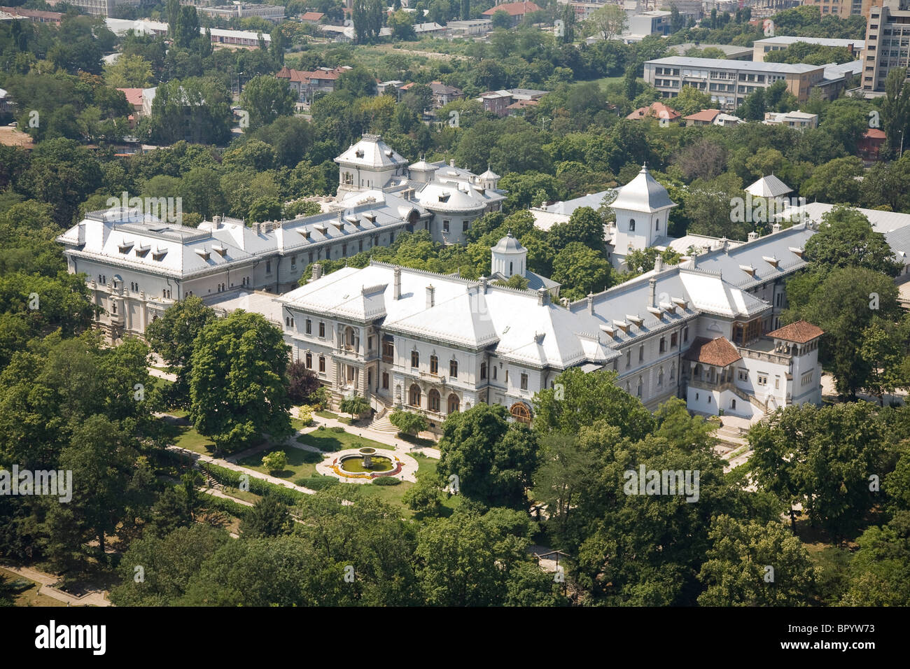 Aerial photograph of a Romanian Palace in the city of Bucharest Romania ...