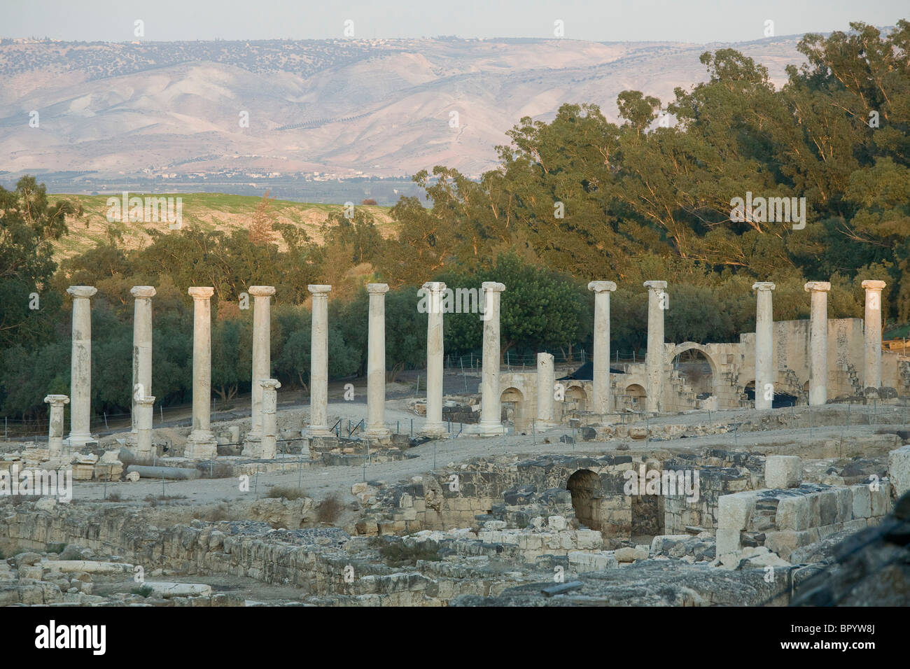 Photograph of the ruins of the Roman city of Beit Shean in the Jordan ...