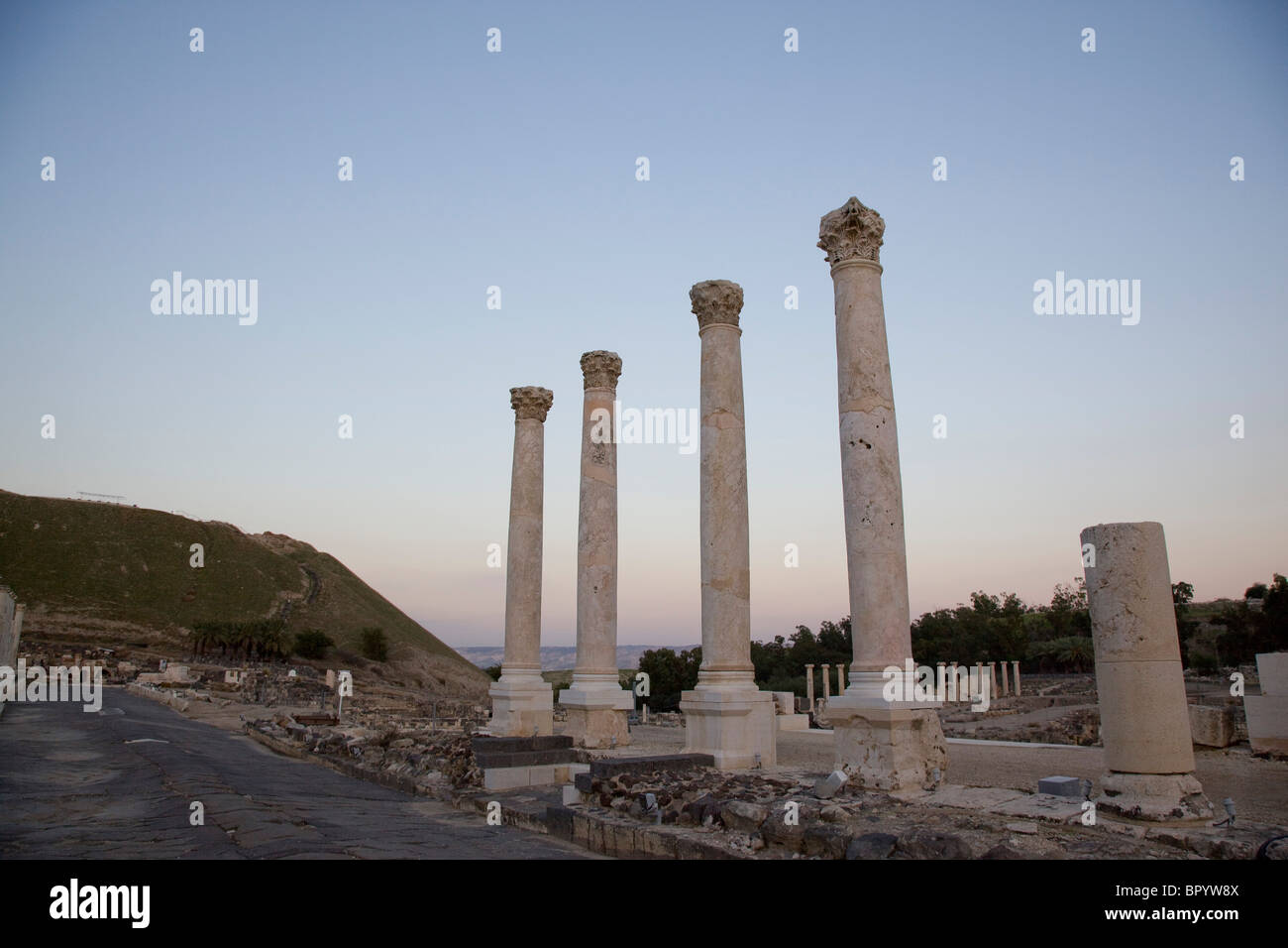 Photograph of the ruins of the Roman city of Beit Shean in the Jordan ...