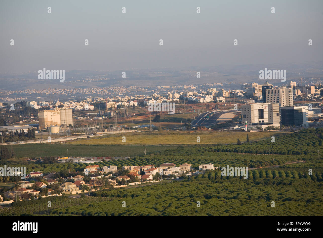 Aerial photograph of the agriculture fields of the Sharon Stock Photo ...