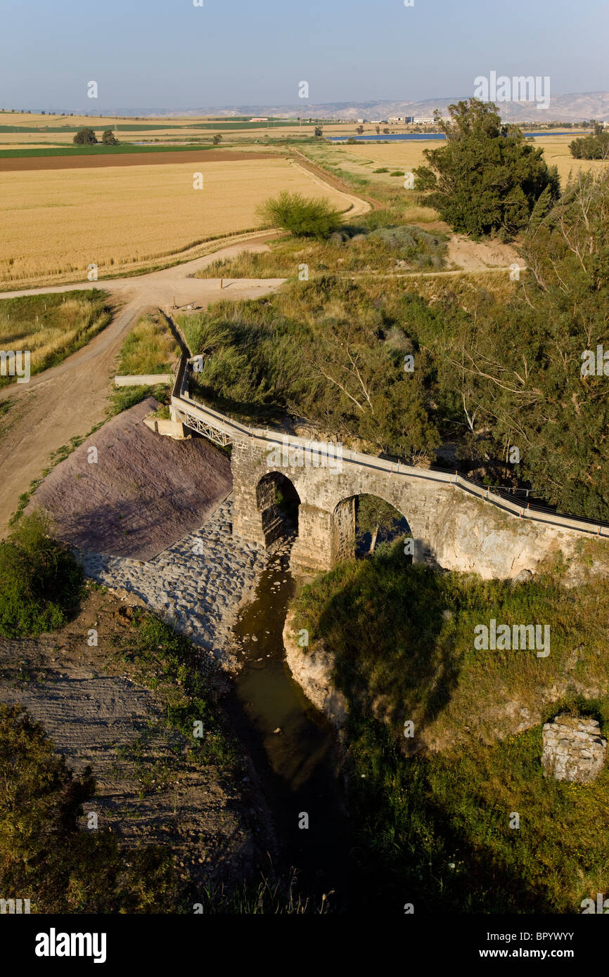 Aerial photograph of the Kantara bridgein the valley of Beit Shean ...