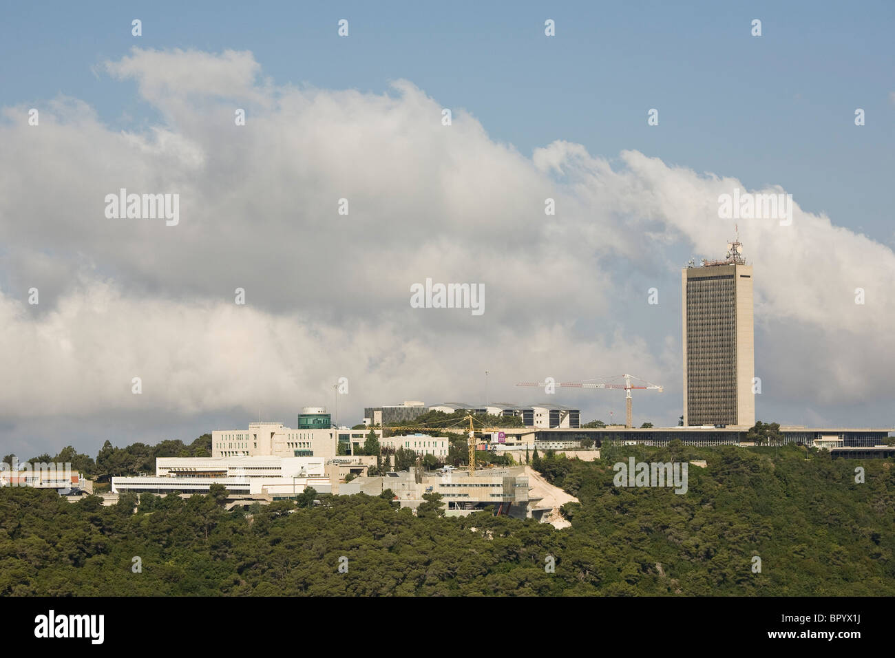 Aerial photograph of the University of Haifa on the summit of mount ...