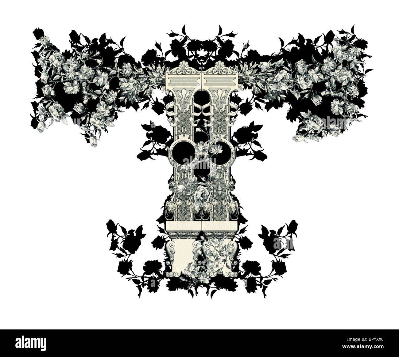 Luxuriously illustrated old capital letter T with flowers Stock Photo ...
