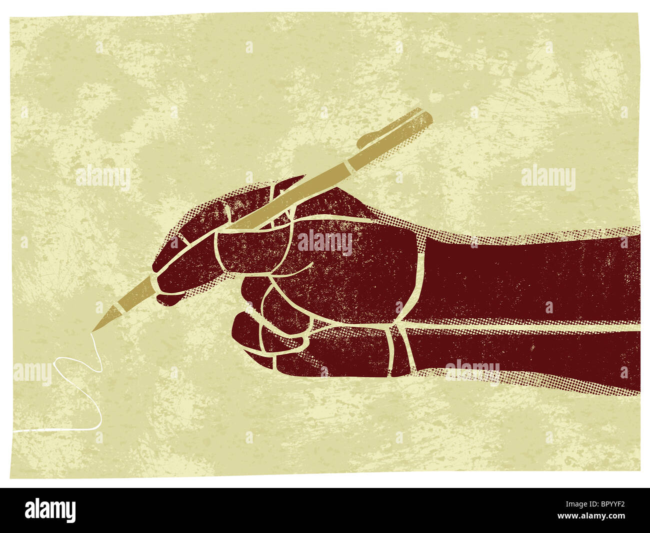 Illustration of a hand holding a pen Stock Photo - Alamy