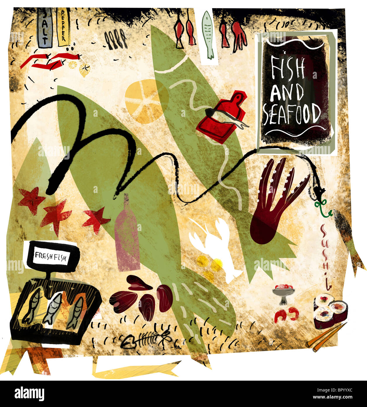 Collage of fish and seafood Stock Photo - Alamy