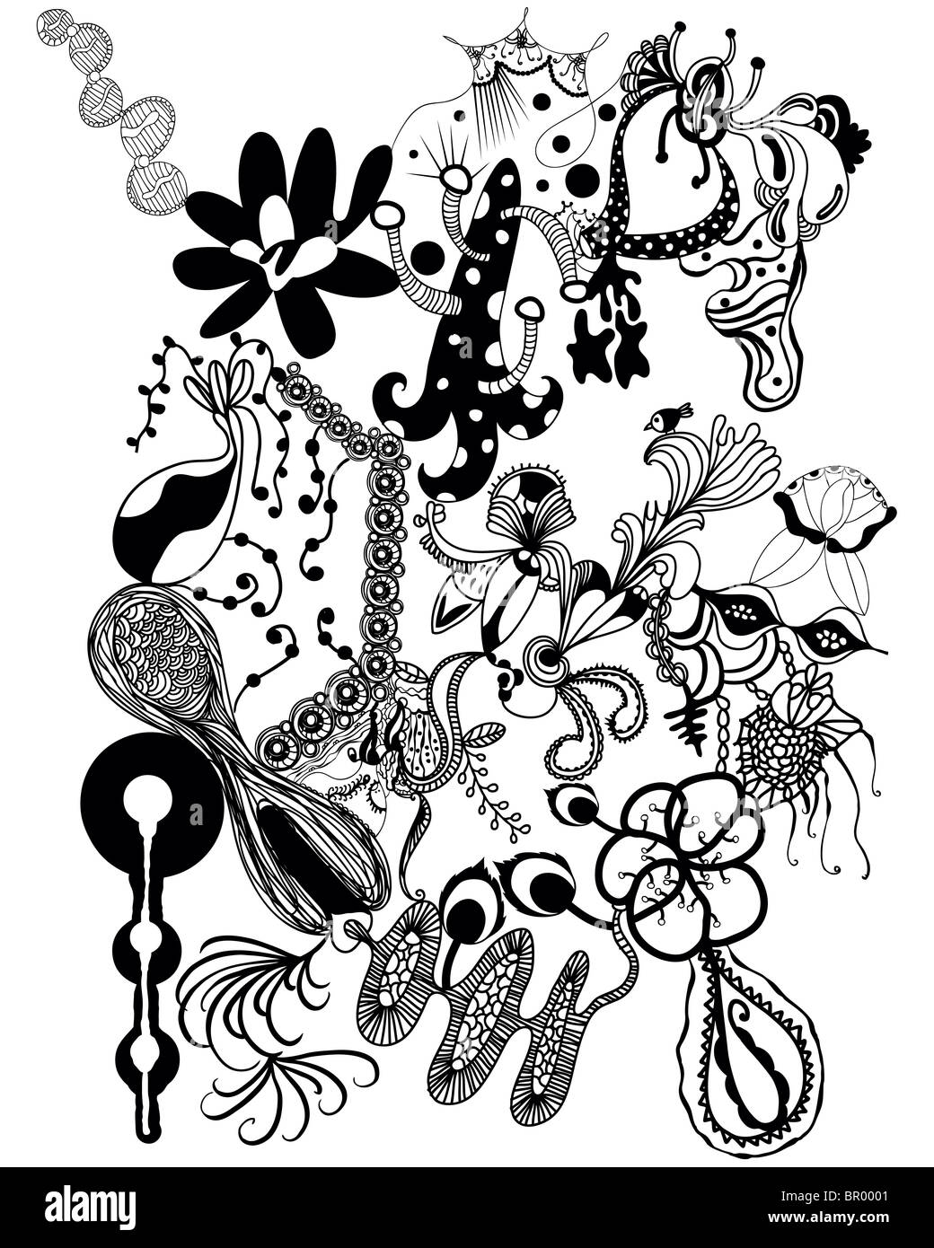 Black and white abstract floral pattern Stock Photo - Alamy