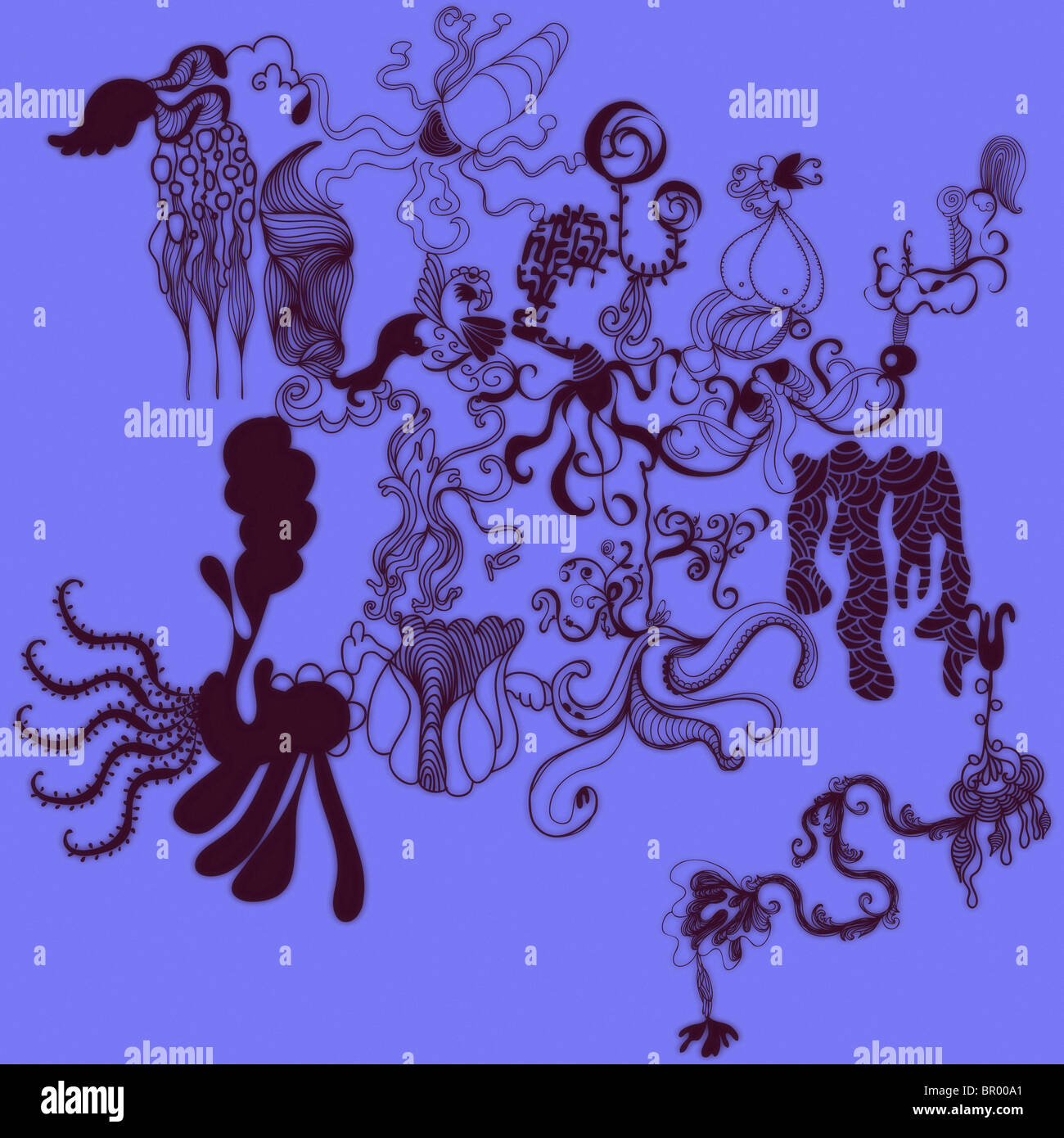 Violet abstract and floral shapes Stock Photo - Alamy