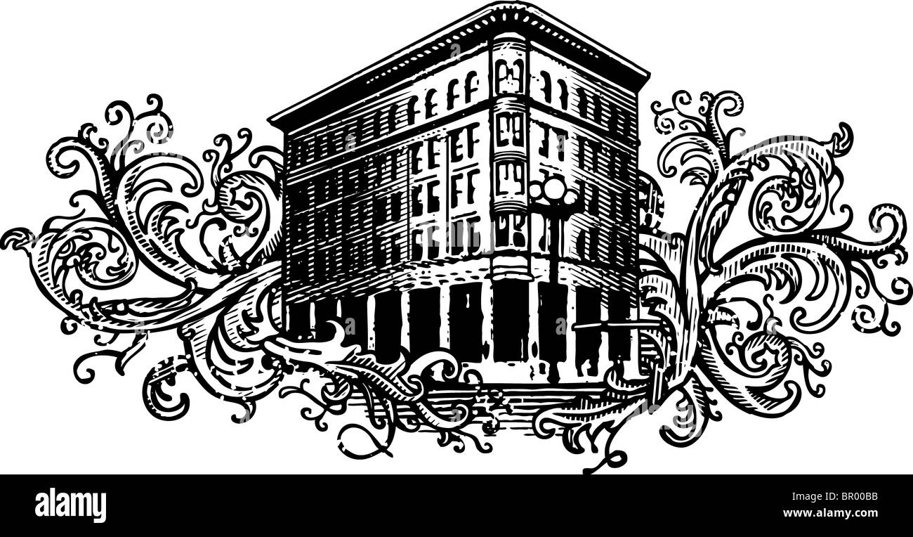 Old bank building on floral background shapes Stock Photo - Alamy