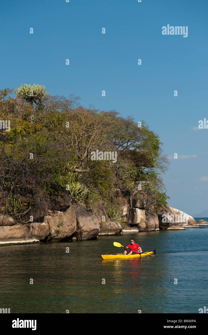 Kayaking at Mumbo island, Lake Malawi National Park, Malawi Stock Photo ...
