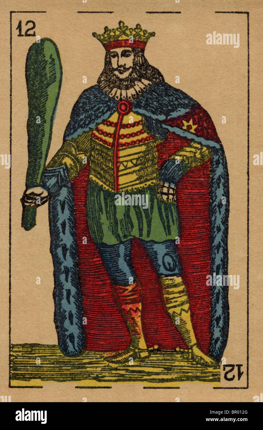 Vintage playing card showing a king holding a large club Stock Photo ...