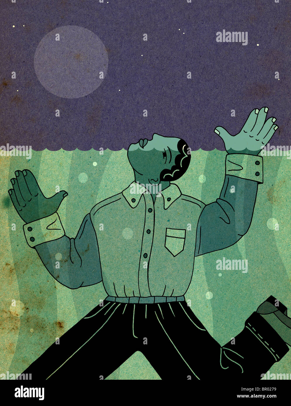 Illustration of a businessman struggling to stay afloat in the sea ...