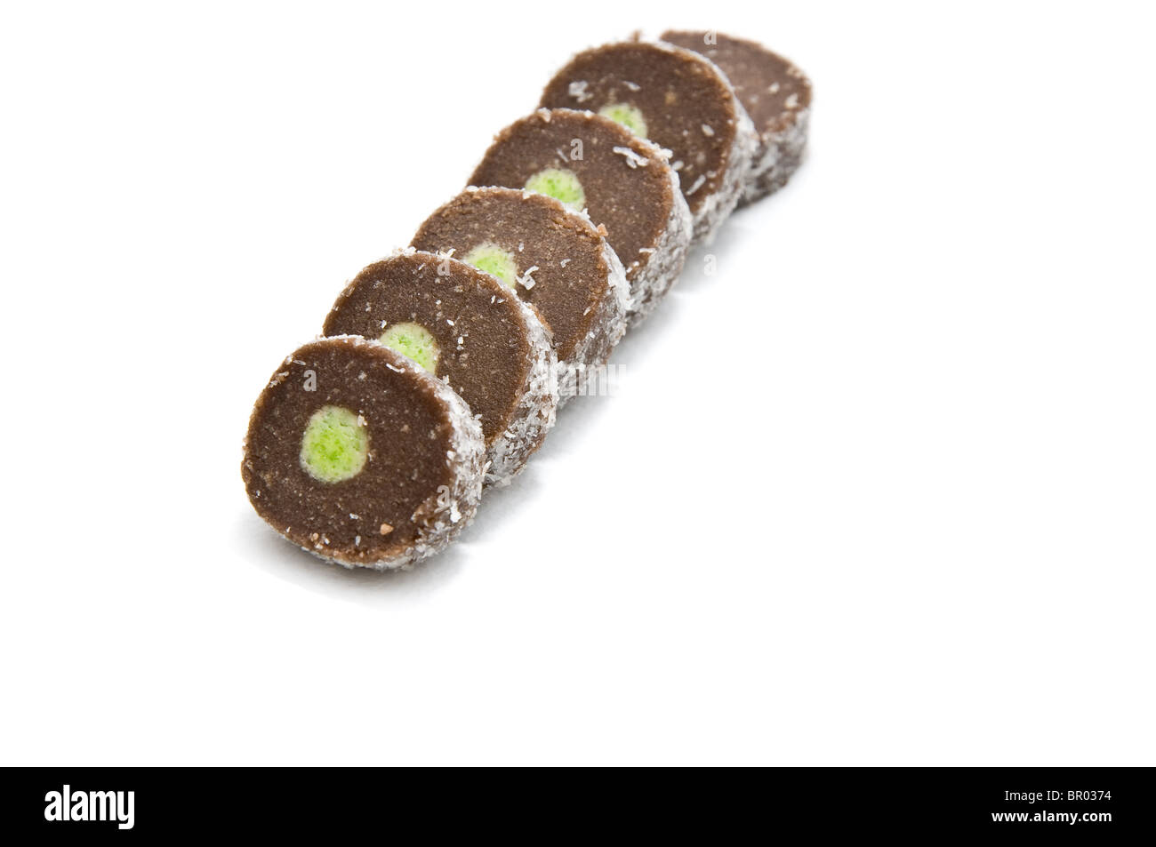 Almond coco rod slices diagonal Stock Photo - Alamy