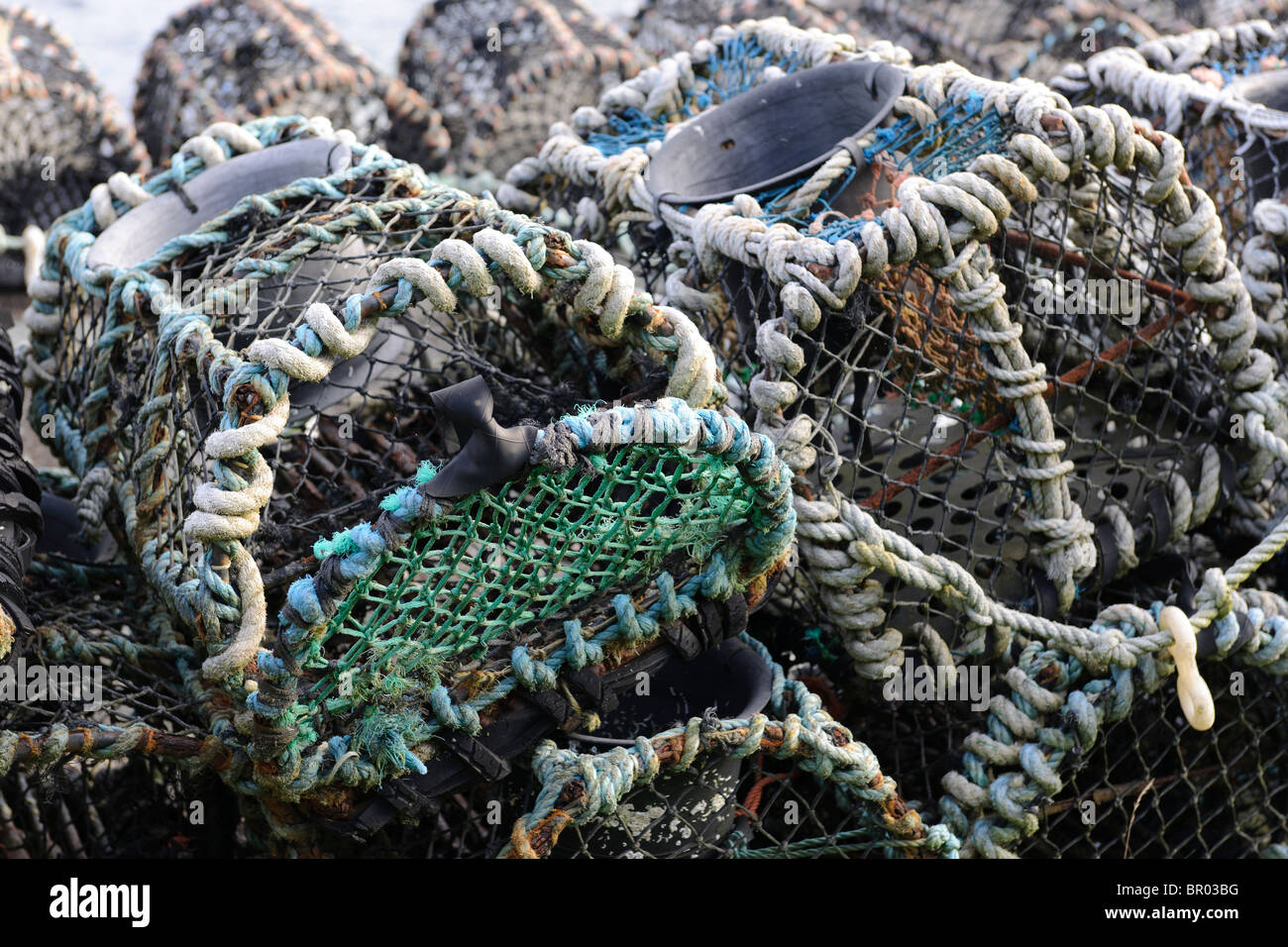 Fishing nets and lobster pots in Cornwall Stock Photo - Alamy