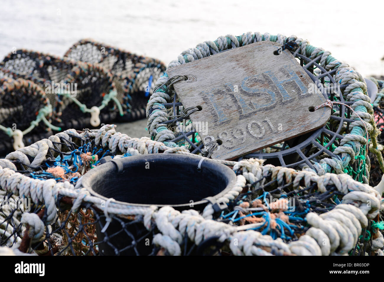 Fishing nets and lobster pots in Cornwall Stock Photo - Alamy