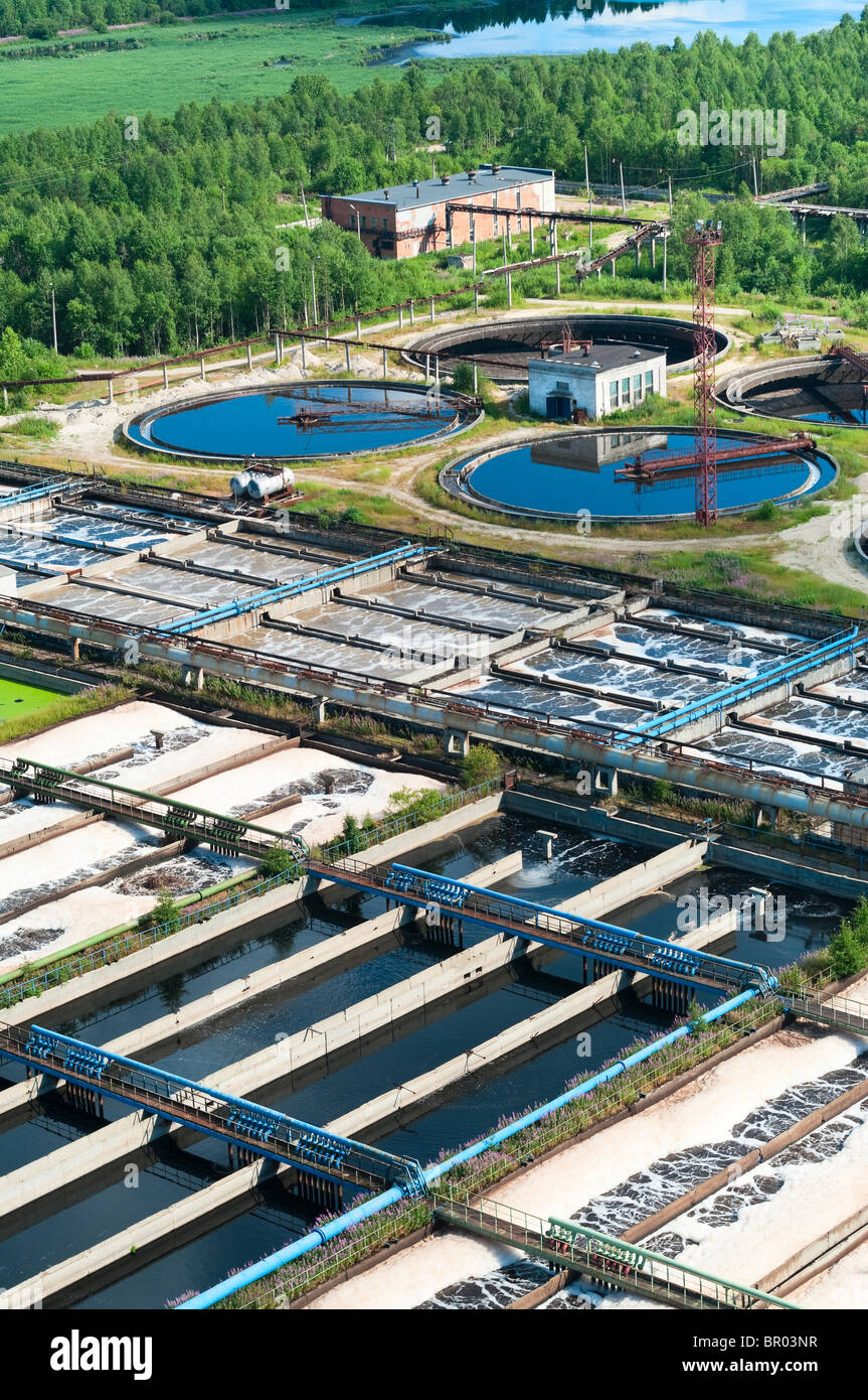 Group from the big sedimentation drainages round form. Water settling ...