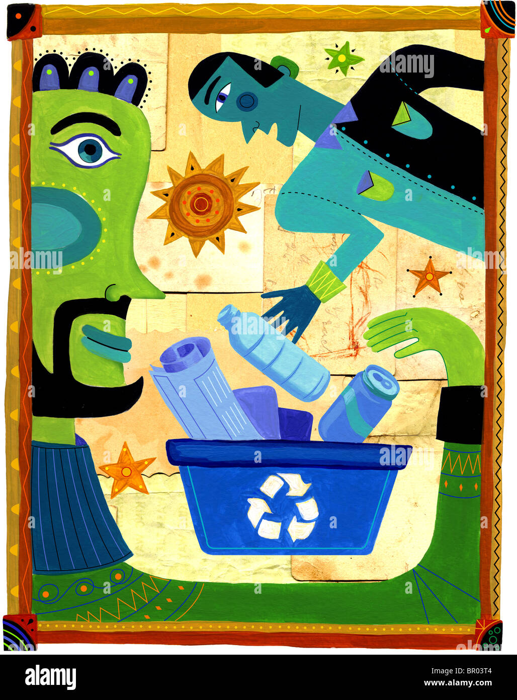 men discarding trash into recycle bin Stock Photo - Alamy
