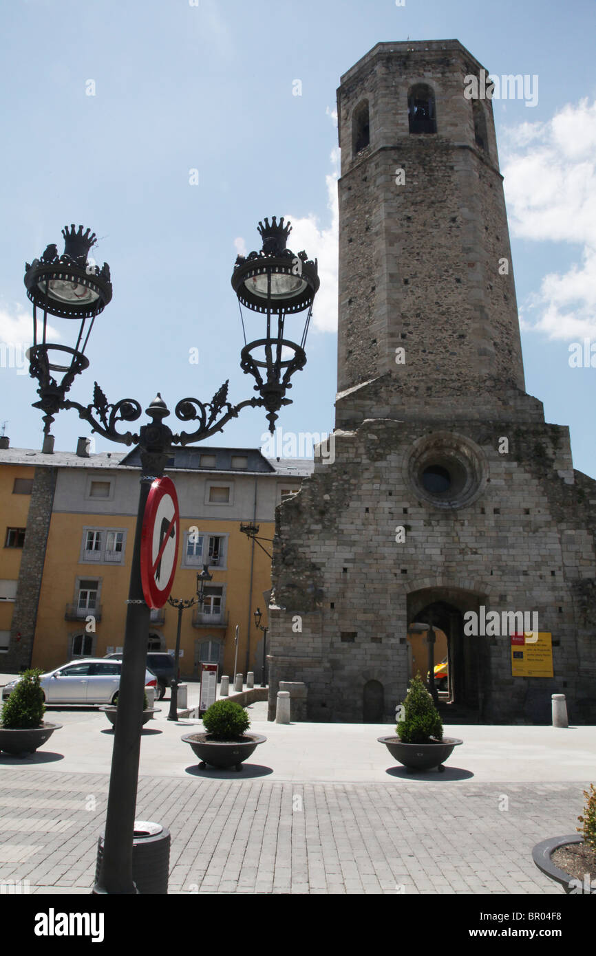 The 12th century Torre del Campanar tower in border town Puigcerdà ...
