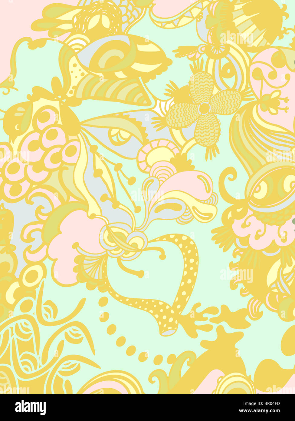 A blue, pink and yellow whimsical floral background Stock Photo - Alamy