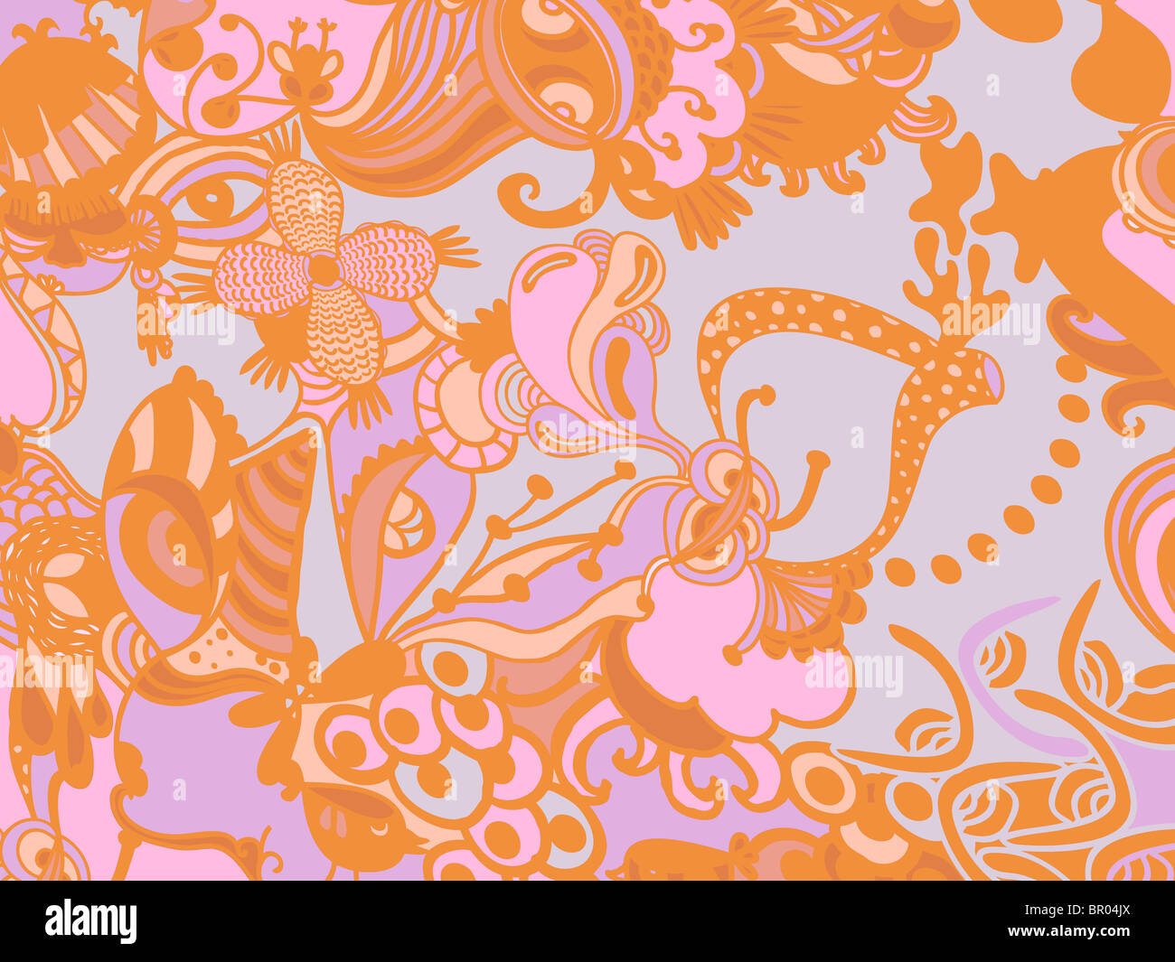 A blue, orange and pink whimsical floral background Stock Photo - Alamy
