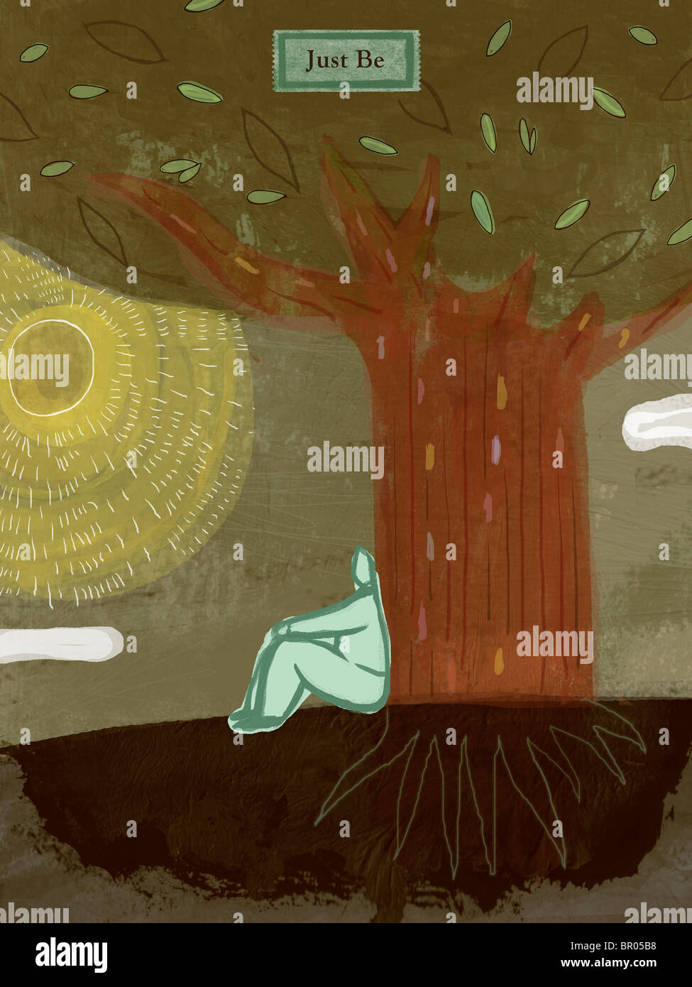 Man sitting under tree illustration hi-res stock photography and images ...