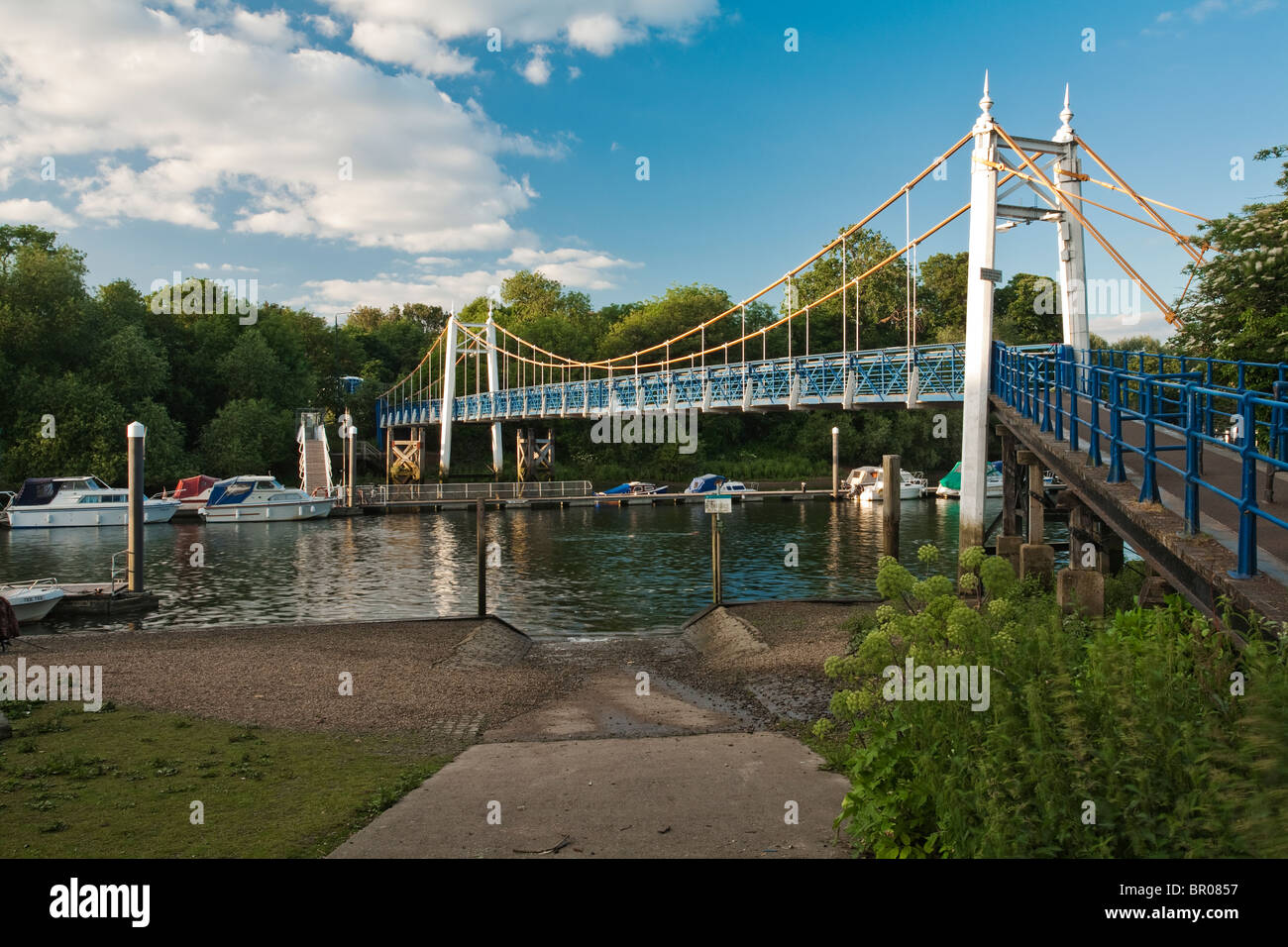 Footbridge over the River Thames at Teddington Lock near Richmond ...