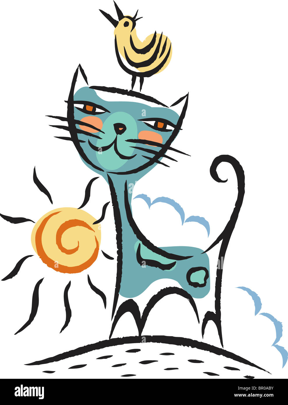 A bird sitting on a cats head Stock Photo - Alamy