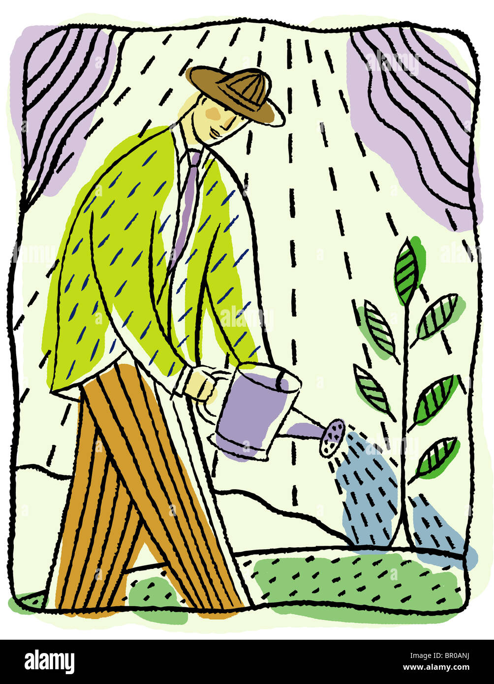 Man watering leafy plant Stock Photo - Alamy