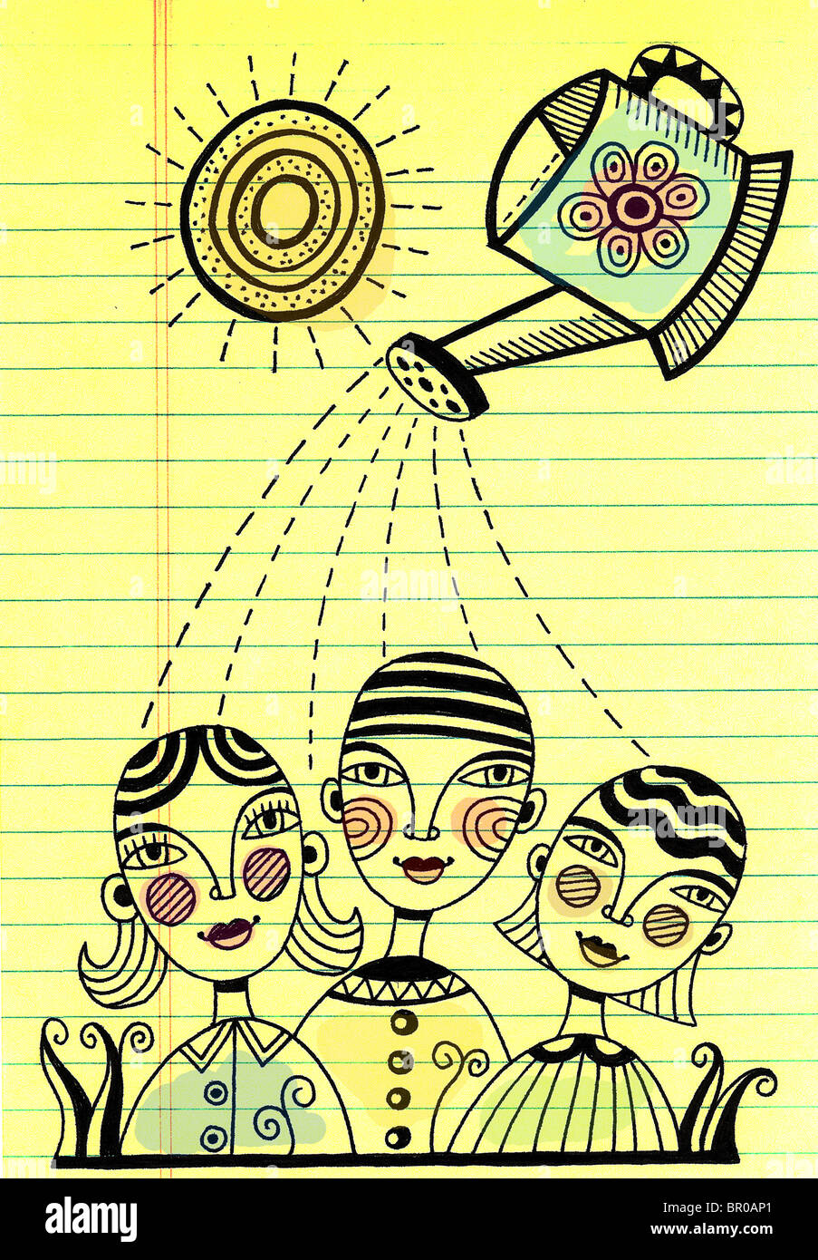 Three children being watered Stock Photo - Alamy