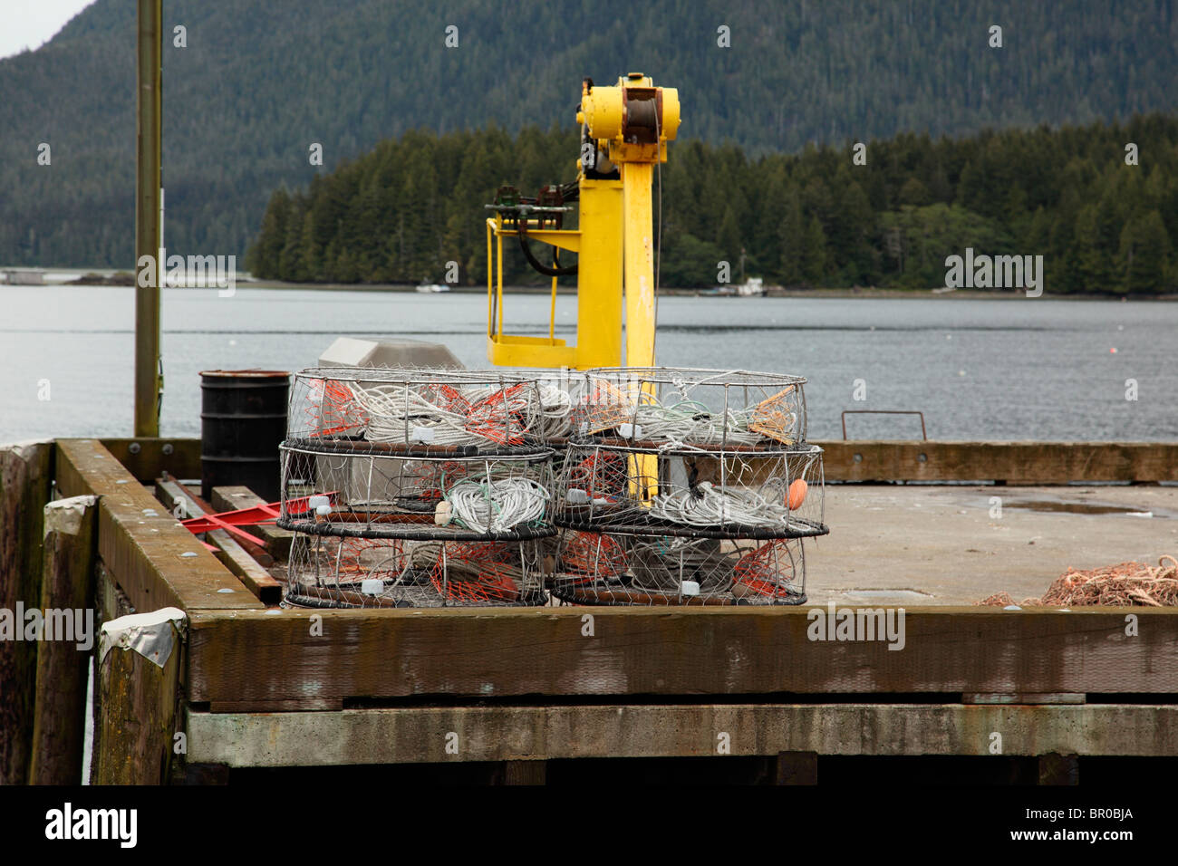 Crab traps stacked ready for use on pier hi-res stock photography and ...