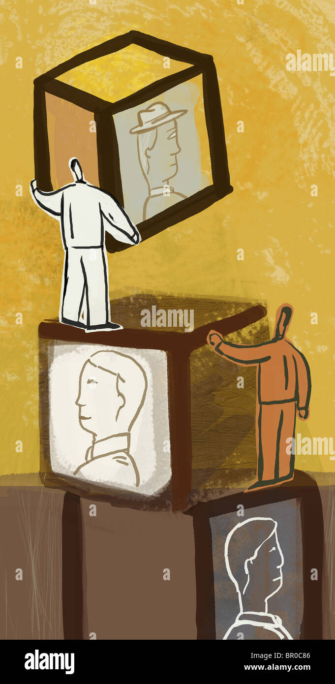 Illustration of two men putting together a team Stock Photo - Alamy